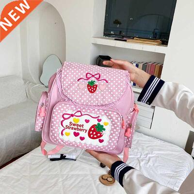 Pink Girl Embroidery Strawberry Children's Schoolbag Student