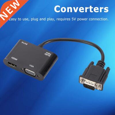 VGA to HDMI-Compatible+VGA Adapter with 3.5mm Audio HDTV Sup