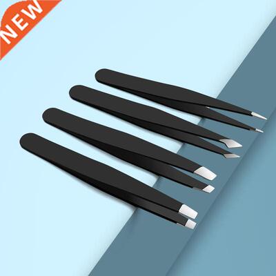 Stainless Steel Eyebrow Tweezers Black Flat Hairs Puller Bea