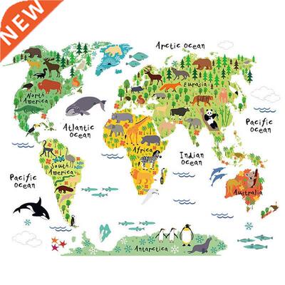 Colorful Animal World Map Vinyl Wall Sticker  Room