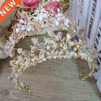 Brides Hair Jewelry Baroque Handmade Beaded Luxury Pink Gold