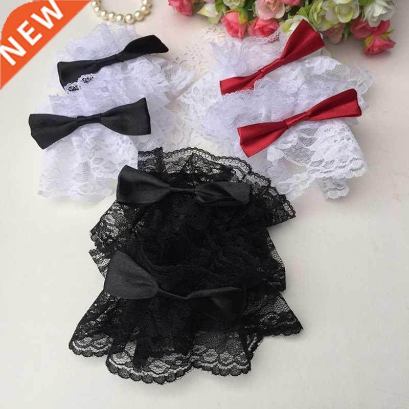 Gothic Lolita Wrist Cuffs Sweet Satin Bow Ruffles Floral Lac