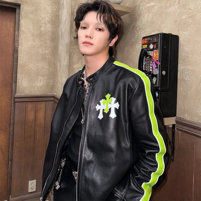 CH秋冬新款十字架皮衣外套