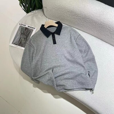 Moge1803秋季新款男士休闲polo衫翻领宽松百搭长袖上衣撞色领