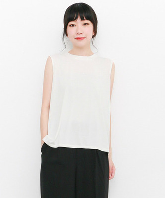 2020夏装上新外贸女装日本贵牌原单简约大气纯色无袖日单T恤女