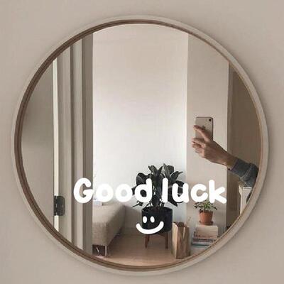 幸运白色镜子咖啡服装ins好运贴纸家用goodluck可爱装饰店铺笑脸