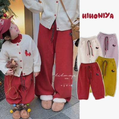 Spring韩国童装2025冬季新款亲子新年小马加绒宽松卫裤女童休闲裤