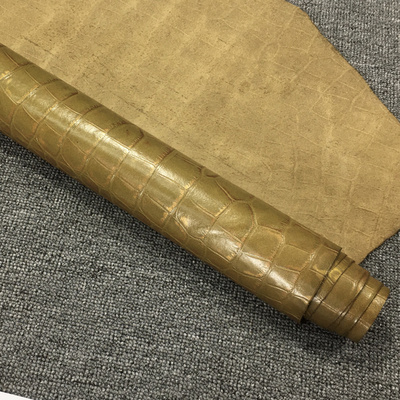 G12343军绿色套金鳄鱼纹头层牛皮真皮手工DIY皮料0.9mm偏软