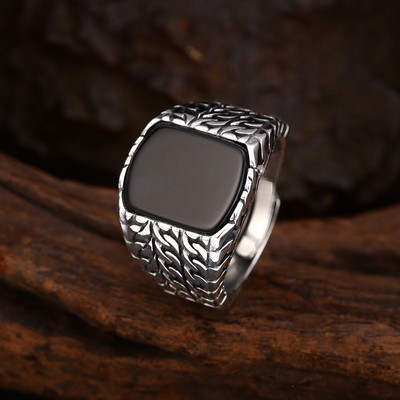 新款精工戒指黑锆石链条纹戒指开
