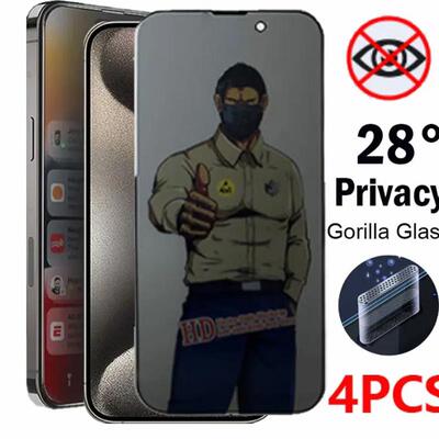 4PC Privacy Screen Protector适用于iPhone 16 15 14 13 12 11 P