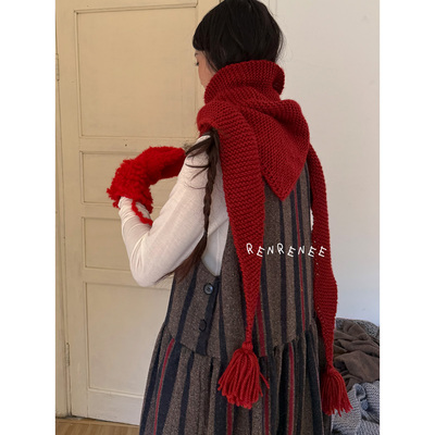 Renrenee 重磅100%羊毛加长版精灵三角围巾