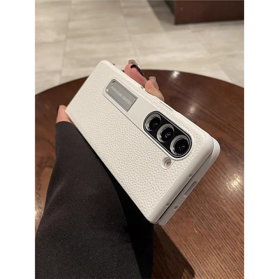 素皮高档保时捷支架气质白适用三星zfold5手机壳新款GalaxyW23折叠屏W22奢华网红6商务Fold4/3翻盖防摔套潮牌