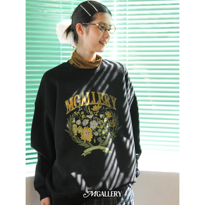 Mgallery花簇秋冬情侣男女复古斑驳花卉印花圆领卫衣2025AWWY0002