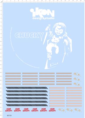 80720整版胶鬼娃logo帽子男孩自制娃娃模型chucky手办公仔标签贴