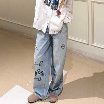 沈梦辰同款马上有钱手绘印花牛仔