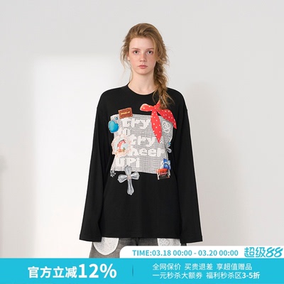 CHEERiUPi拼画印花长袖T恤