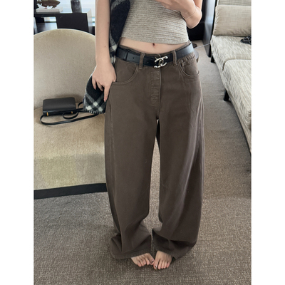 Here yaya shop 12.8 糖炒栗子特殊水洗色巨洋气薄绒显腿直牛仔裤