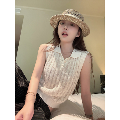 Here yaya shop 7.18 劳伦知识分子时髦麻花polo和纸纱针织衫女