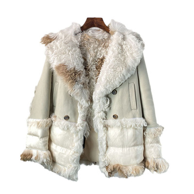 真皮毛一体白鸭绒提格拉多羊毛