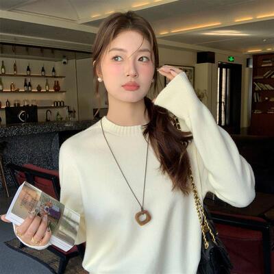 龙妹家粉色加厚羊绒毛衣女内搭打底衫2025冬新款保暖圆领针织上衣