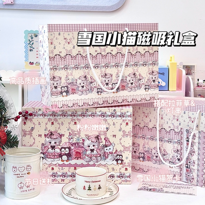 INS风雪国小猫飞机盒磁吸盒高颜值送礼礼品包装追星打包快递盒