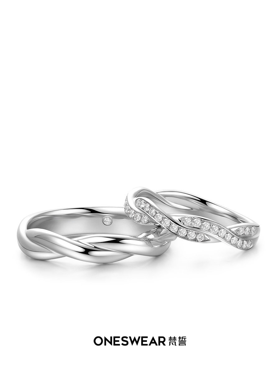 ONE SWEAR/梵誓想爱联结缠绕铂金18K金钻石结婚对戒情侣爱情定制_虎窝淘