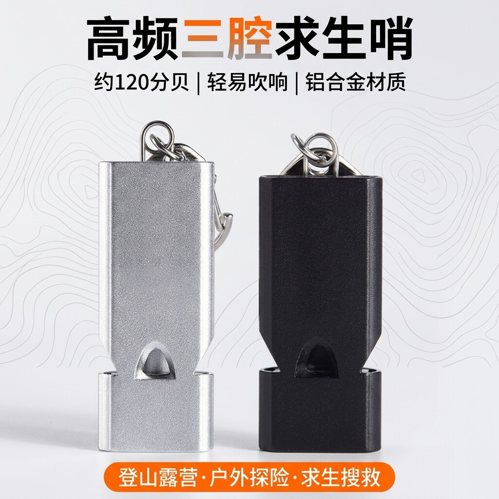 金属三孔求生口哨高分贝户外自救哨高音EDC高频铝合金求助便携哨
