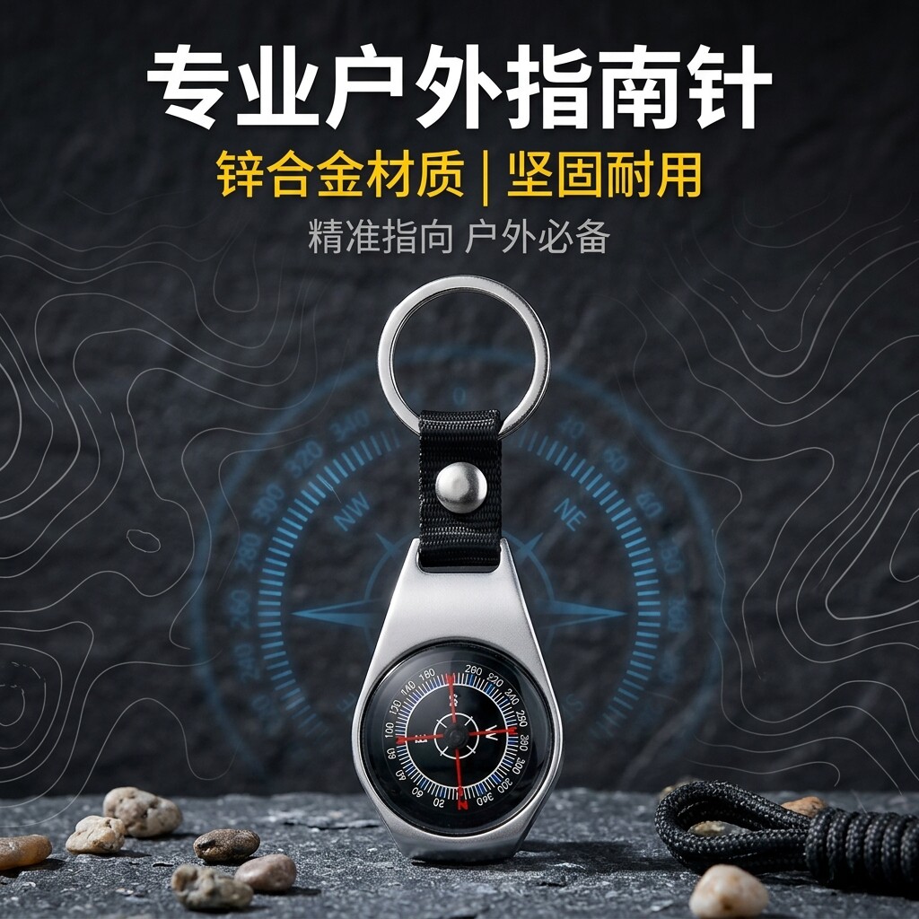 K30T锌合金挂扣指南针指北针 带织带钥匙扣户外礼品