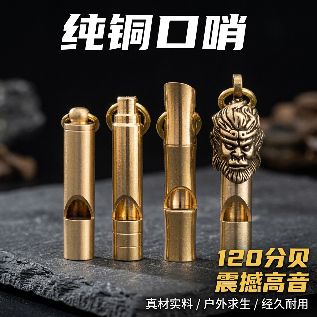 黄铜钥匙扣纯铜手工复古个性哨子口哨挂件儿童户外求生训练营响哨