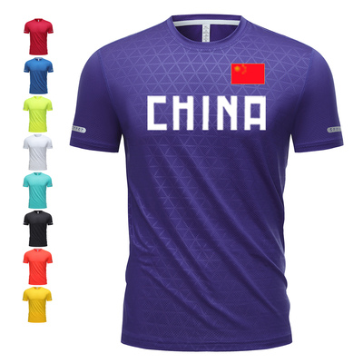 中国队薄款短袖速干衣冰丝跑步T恤体考田径训练服跑步运动服半袖
