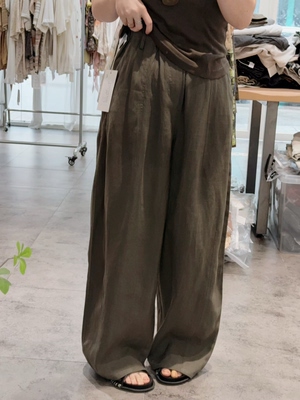 Q621K0026欧货新品2026夏季新品松紧腰后两粒扣休闲裤麻料阔腿裤