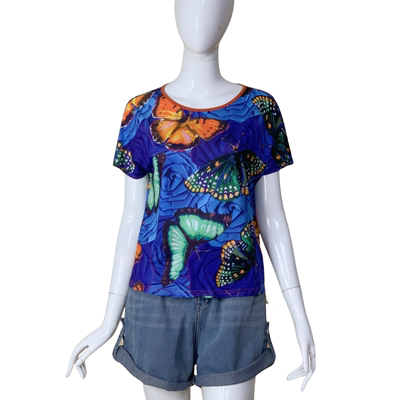 蝴蝶印花短袖T恤显瘦气质