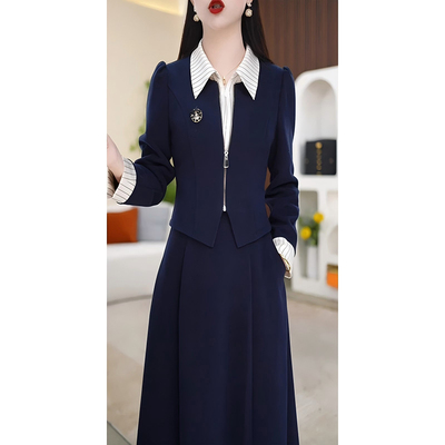 春季设计感翻领休闲套装2026简约轻奢中长款连衣裙套装D0574