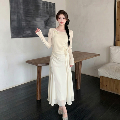 两件套有里布2026夏季新款女法式气质收腰海边度假风连衣裙D7076
