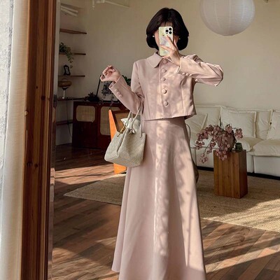 2026春季新款有里布古早韩系富家千金外套半身裙套装两件套DM0087