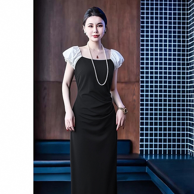 2026夏季新款女装法式收腰连衣裙御姐气质小黑裙显瘦长裙子D5936
