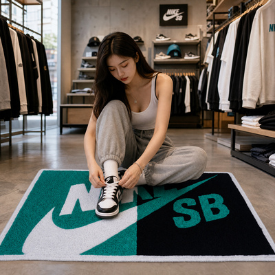 Tufting簇绒晴纶刺绣NIKESB耐SB克美国潮玩艺术地毯地垫坐防滑垫