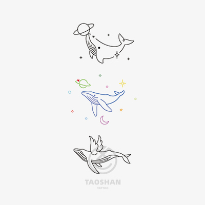 鲸鱼简笔画防水纹身贴