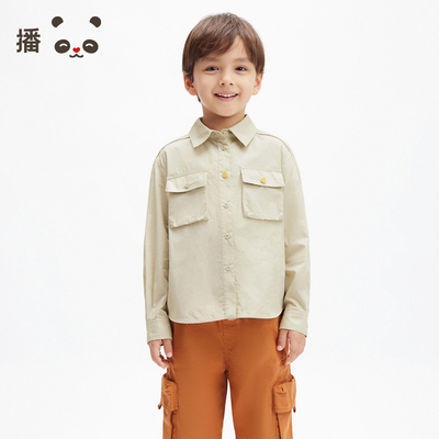 播 broadcute2025春棉100%小小口袋长袖衬衫男童