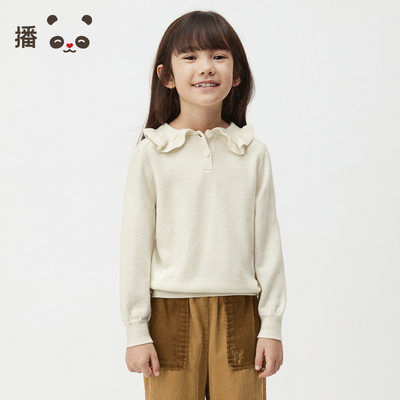 播broadcute童装儿童针织羊毛衫女童花边领套头保暖毛衣上衣秋冬