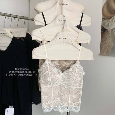 加绒保暖内衣女带胸垫蕾丝吊带背心免穿文胸一体式贴身打底秋冬季