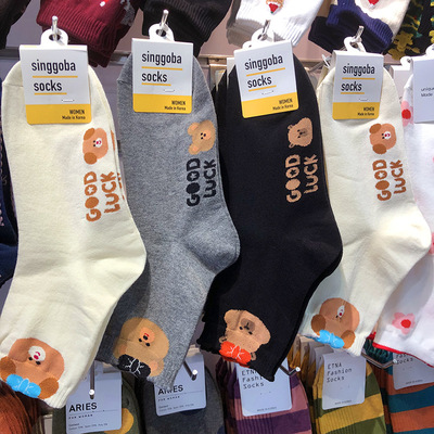 韩国进口singgoba可爱卡通少女袜小熊中筒日系动漫休闲棉袜9381