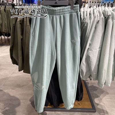 阿迪达斯三叶草男子卫裤大logo印花加绒保暖休闲收口长裤JL8390