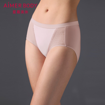 爱慕美体锦柔内裤女棉质底裆性感网纱中腰平角裤AD230481