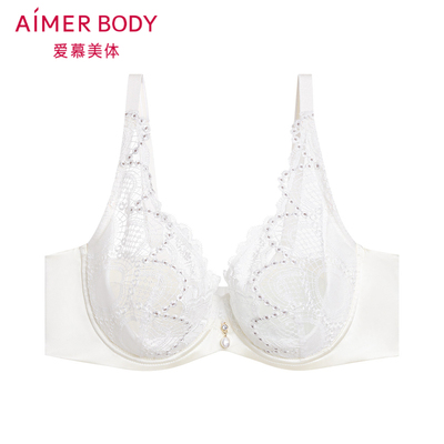 爱慕Body内衣女大胸显小性感蕾丝大罩杯遮副乳薄模杯文胸AD130301