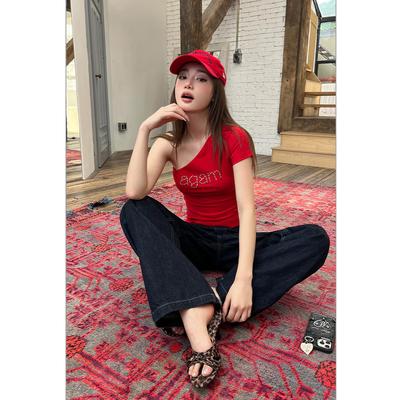 复古原牛色低腰直筒宽松牛仔裤