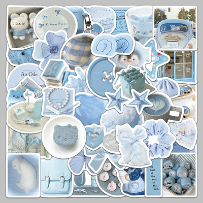 100张淡蓝色小物件贴纸高颜值ins精致diy创意手账手机装饰素材贴