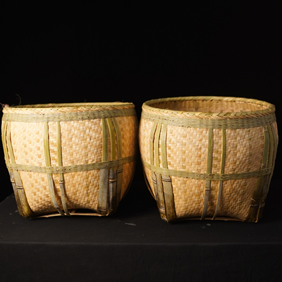 全手工竹编扁担箩筐装菜籽