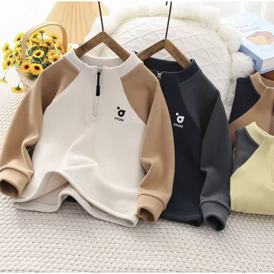 男童纳米绒卫衣2025秋冬季新款儿童加厚打底衫半开襟保暖上衣