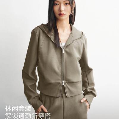 商场同款2026春新款永生花图案连帽休闲厚棉弯刀裤组合A1CRG130J